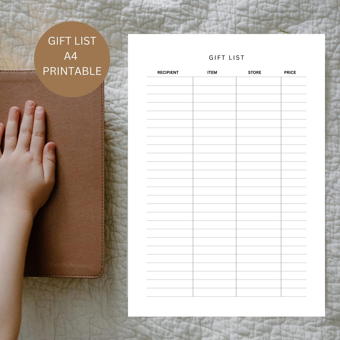 Printable & Fillable Simple Gift List Planner Printable, Gift Ideas ...