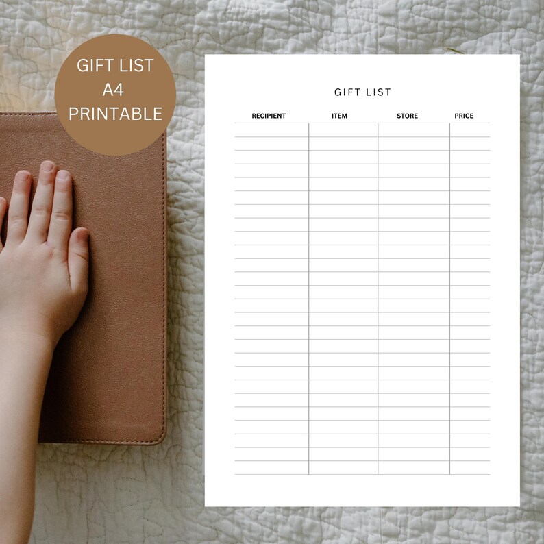 Printable & Fillable Simple Gift List Planner Printable, Gift Ideas ...