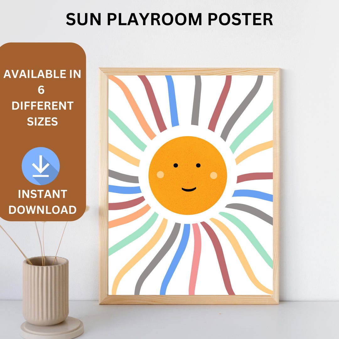 Sun Playroom Poster, Watercolor Sun Print, Watercolor Nursery Decor ...