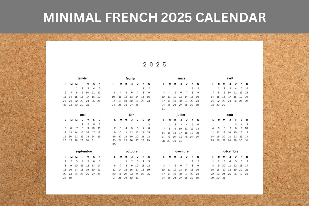 Printable French 2025 Year Calendar Landscape Instant Download ...