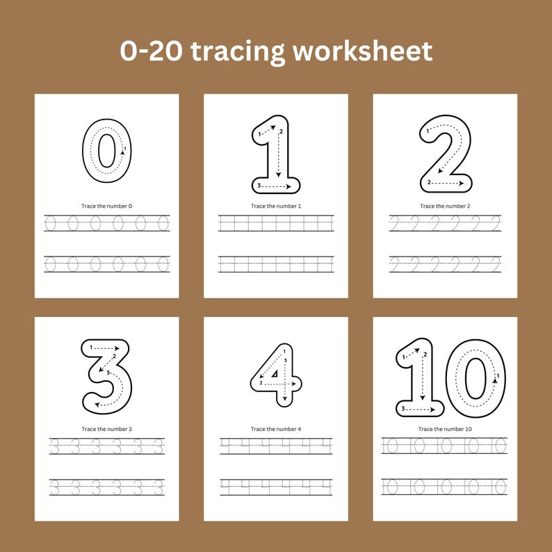 Printable 20 Number Tracing Worksheets, Traceable Numbers, Preschool ...