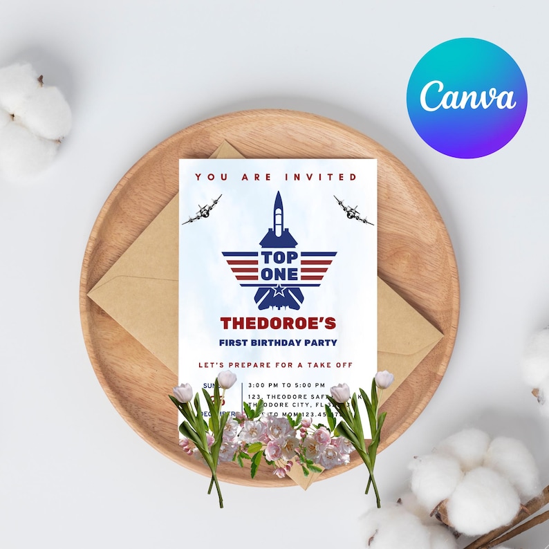 Editable Top One Fighter Pilot Birthday Invitation - Jet Pilot Theme ...