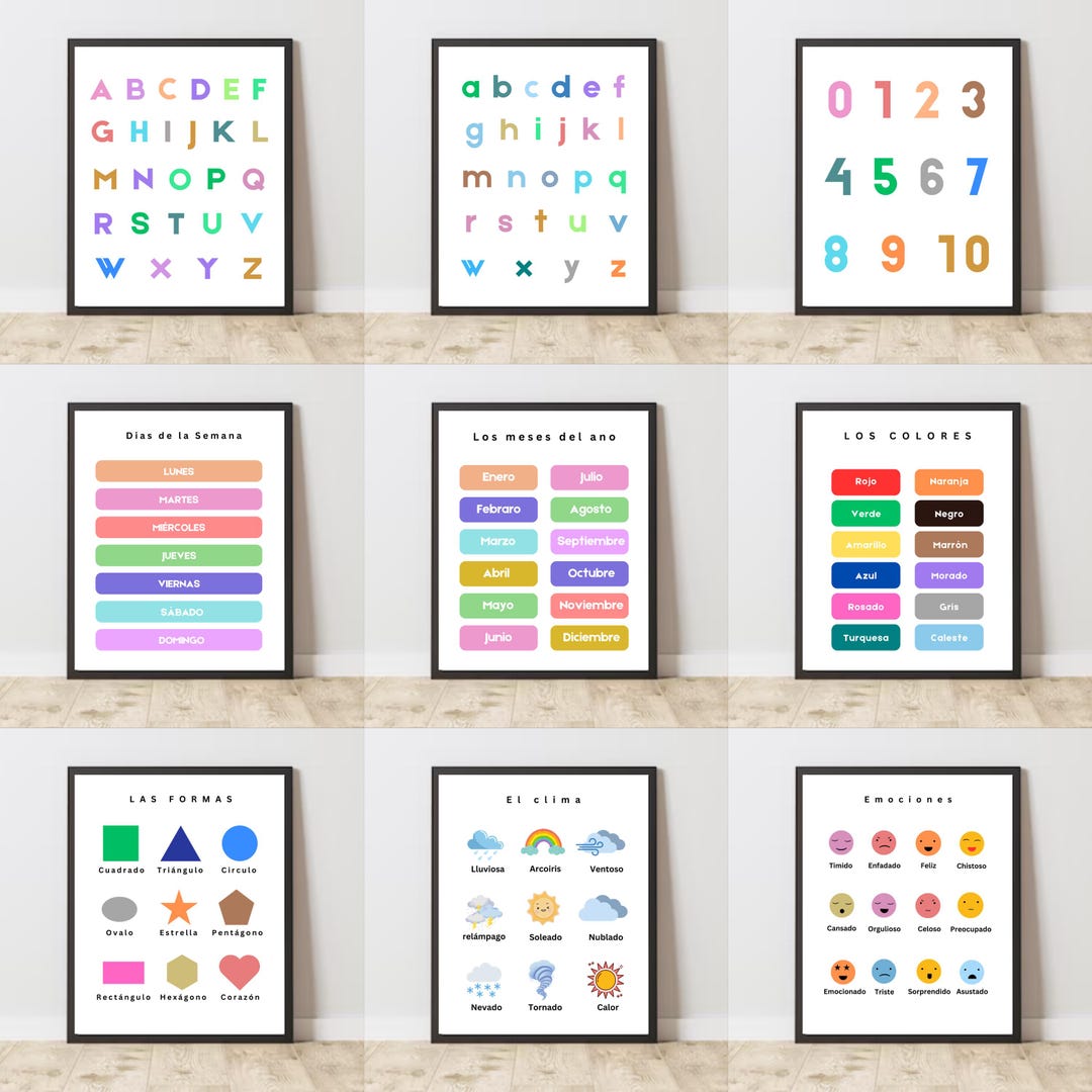 9 Spanish Education Posters Set for Kids Children Toddlers Homeschool ...