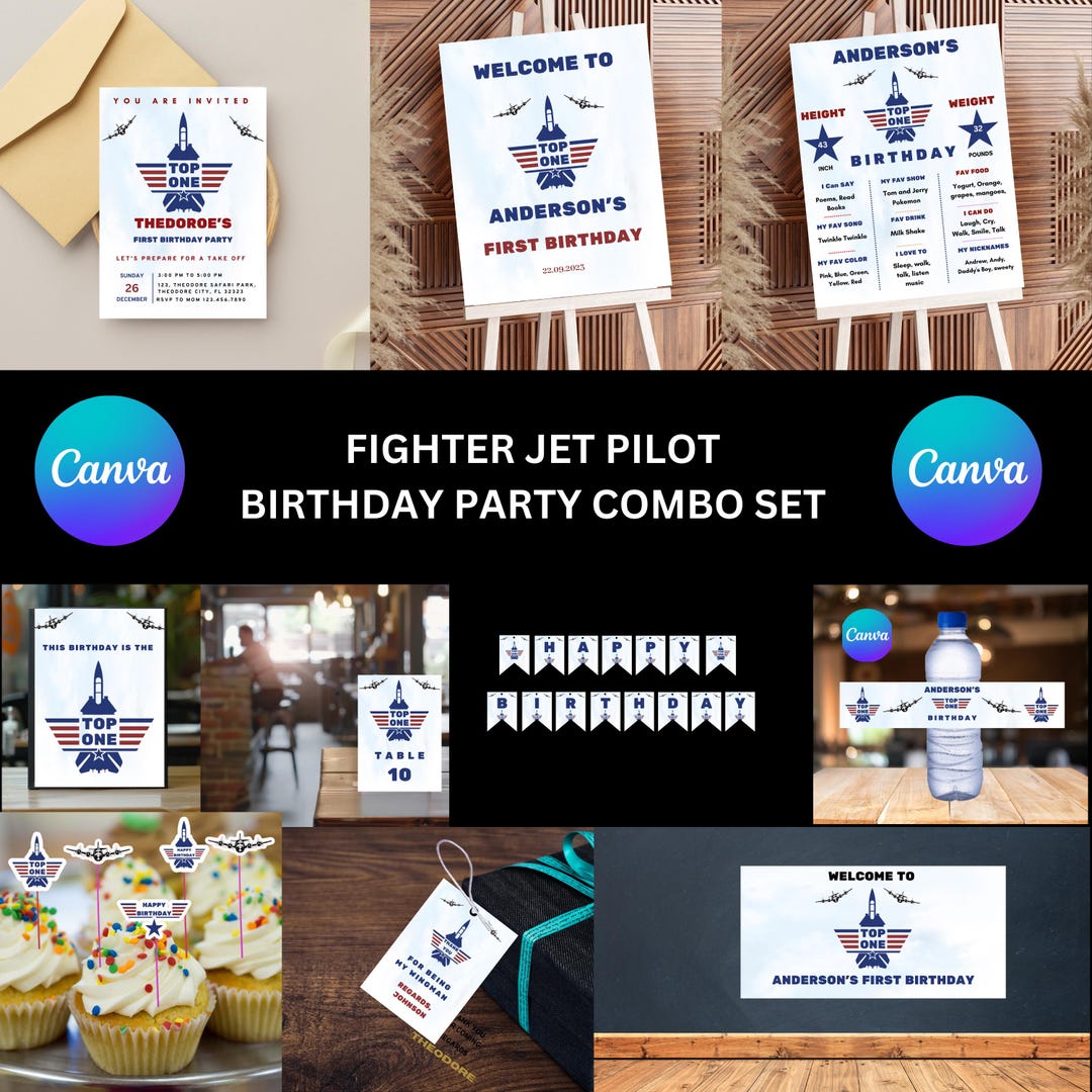Top One Fighter Jet Pilot Birthday Combo Supply Templates, Top One ...