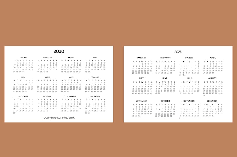2026-2030 Year Calendar Instant Download Printable PDF | Sunday/monday ...