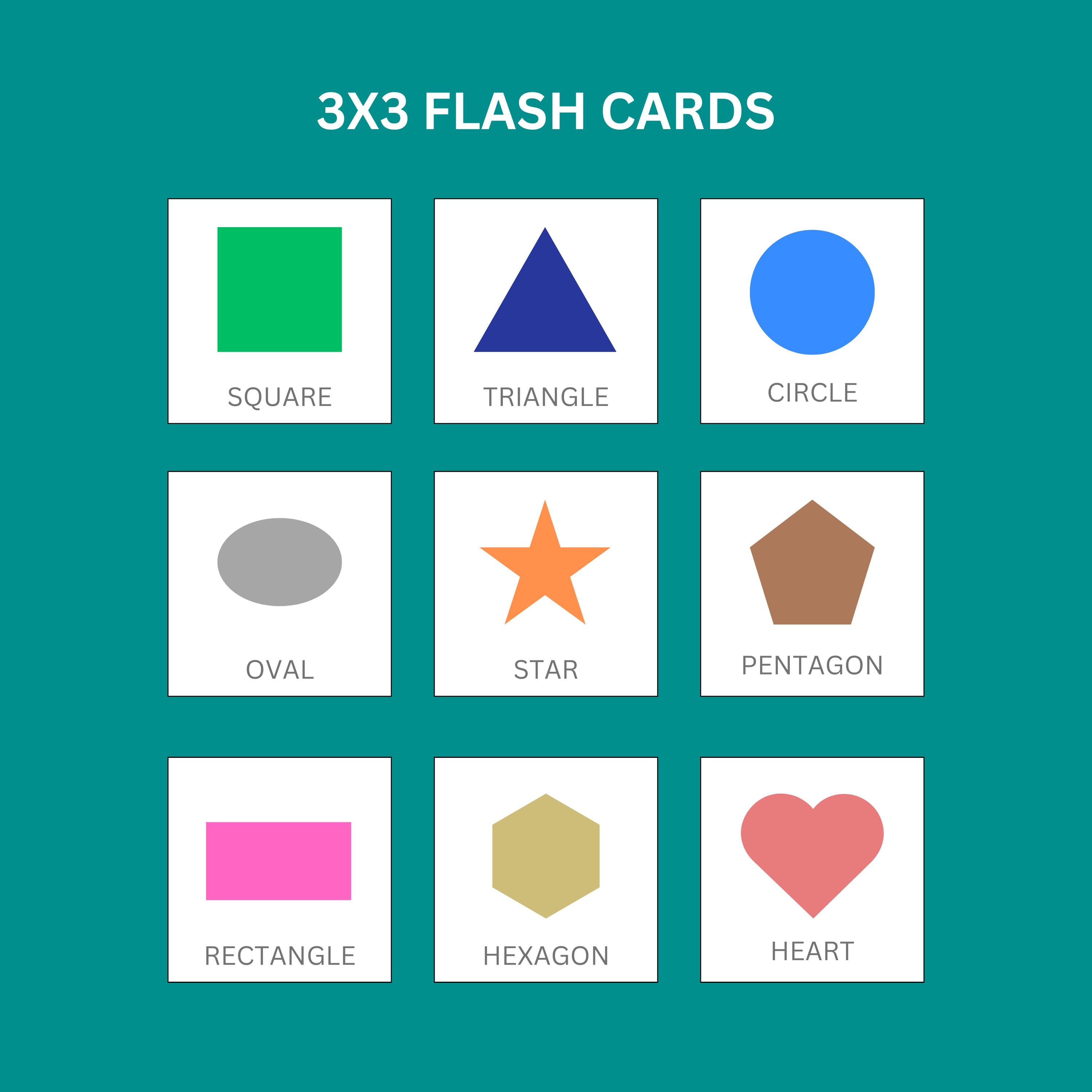 Shapes Educational Print, Tracing Sheet and Flash Card Set, Nursery ...