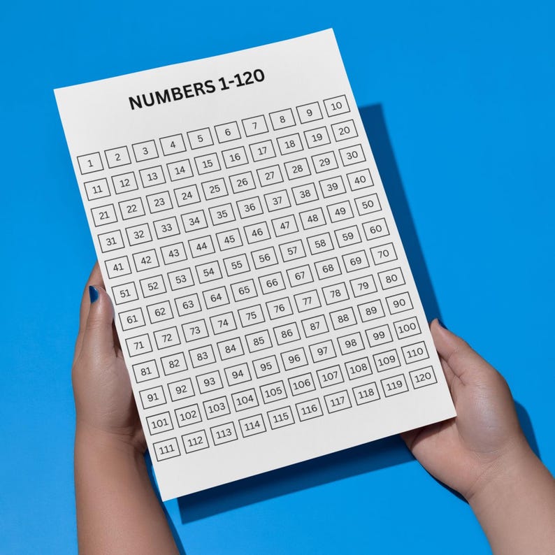 Number Chart 1-120 Numbers 1 to 120 Printable Numbers and Counting Math ...