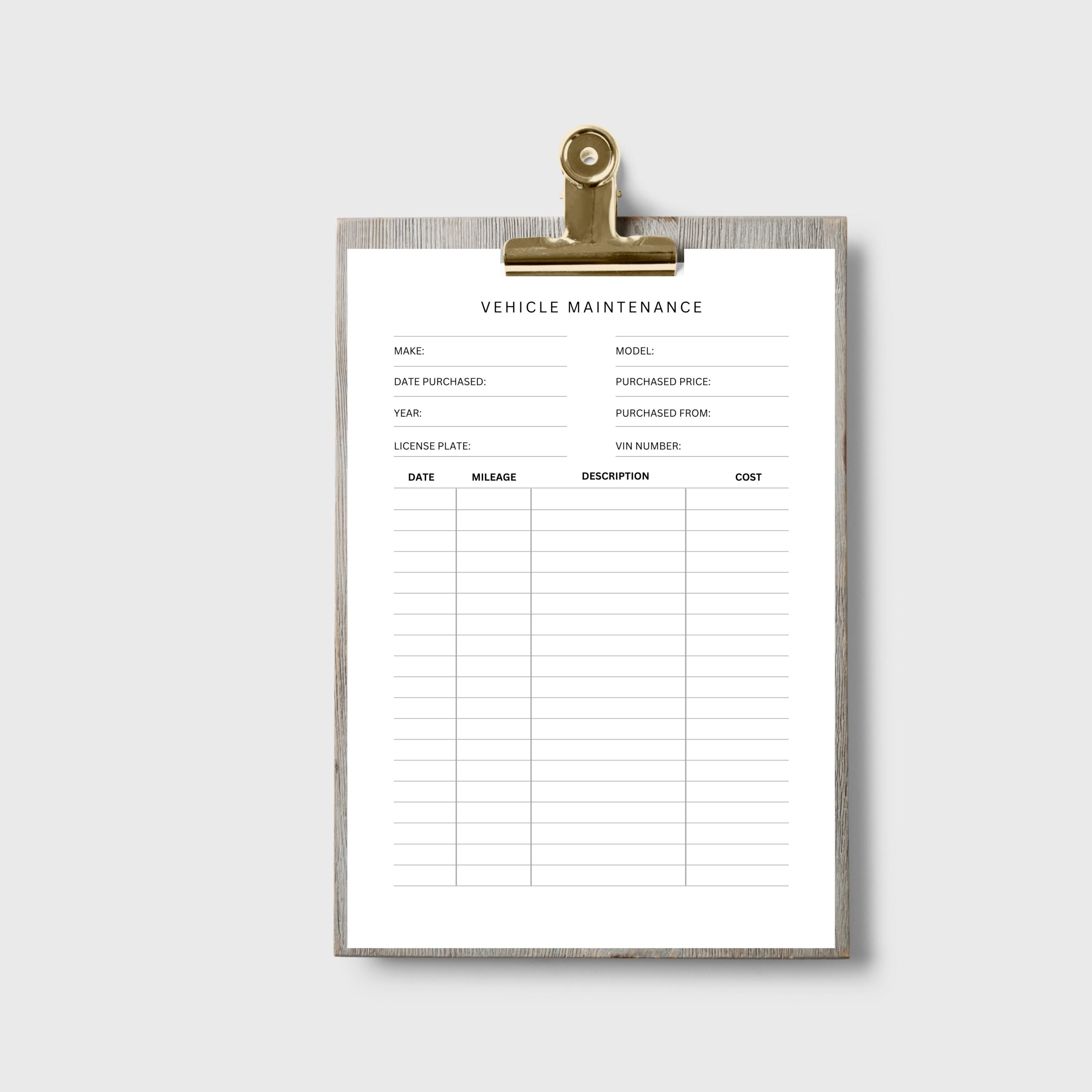Printable Vehicle Maintenance Log Book, Vehicle Service Tracker ...