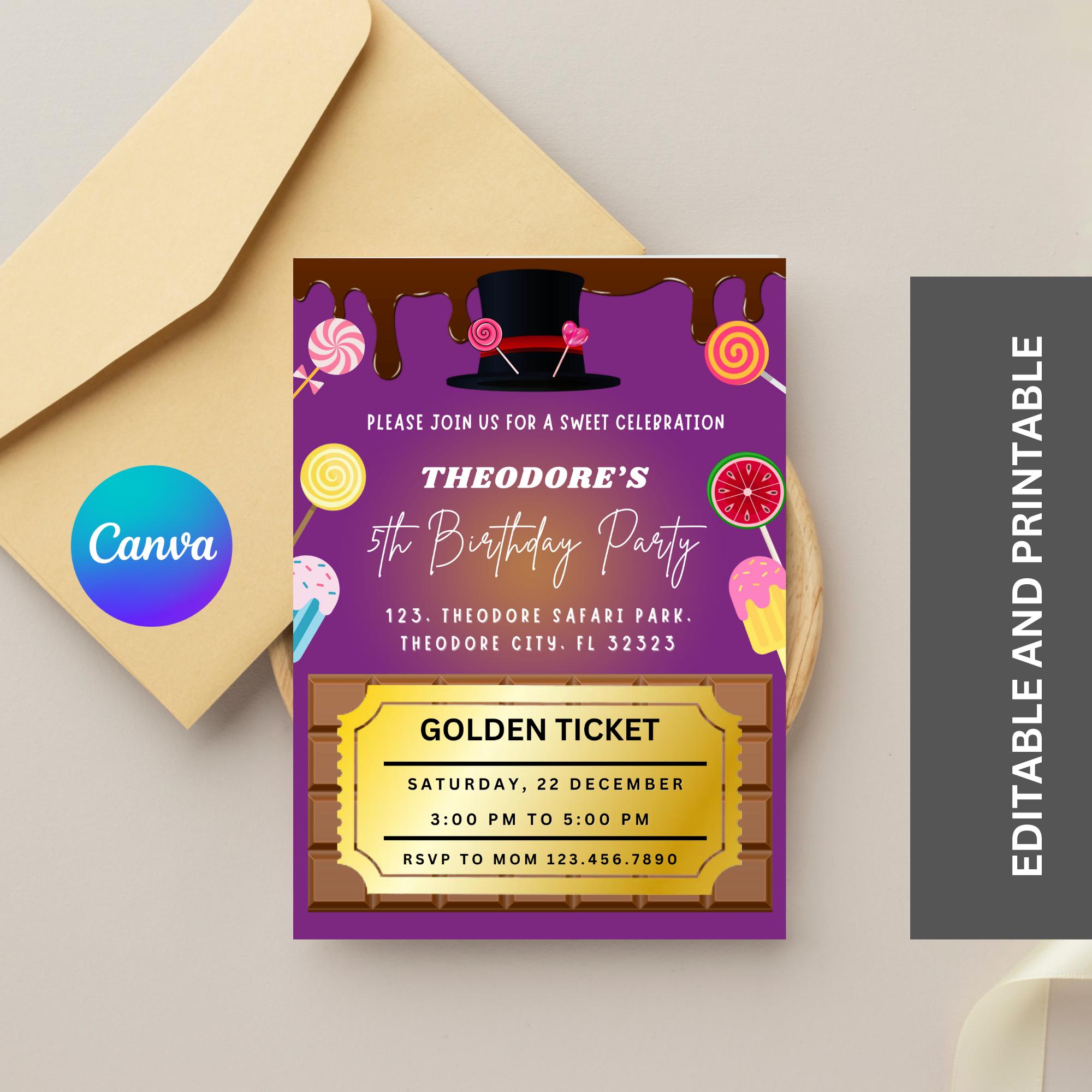 Golden Ticket Birthday Invitation: Charlie Factory Theme (digital ...