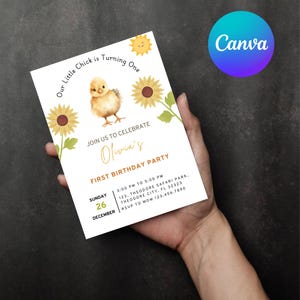 Chicken Birthday Invitation Template, Daisy Flowers, Girl, Our Little ...