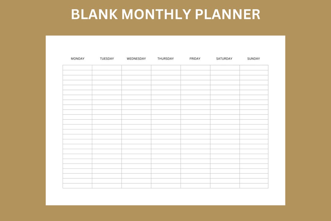 Blank Monthly Calendar Printable Landscape, Minimalist Calendar ...