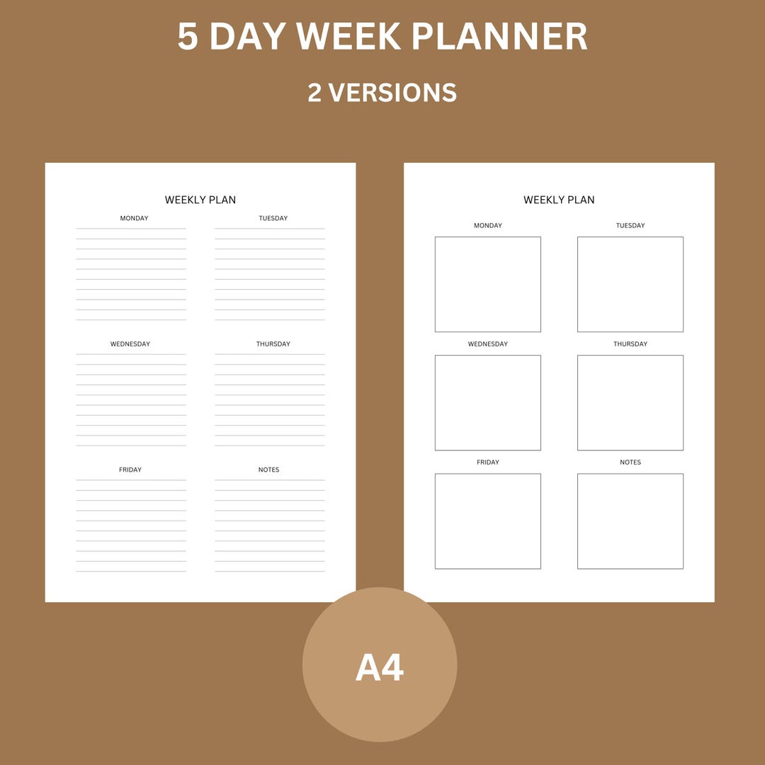 Printable Five Day Weekly Planner, Student Planner, Desk Organizer ...