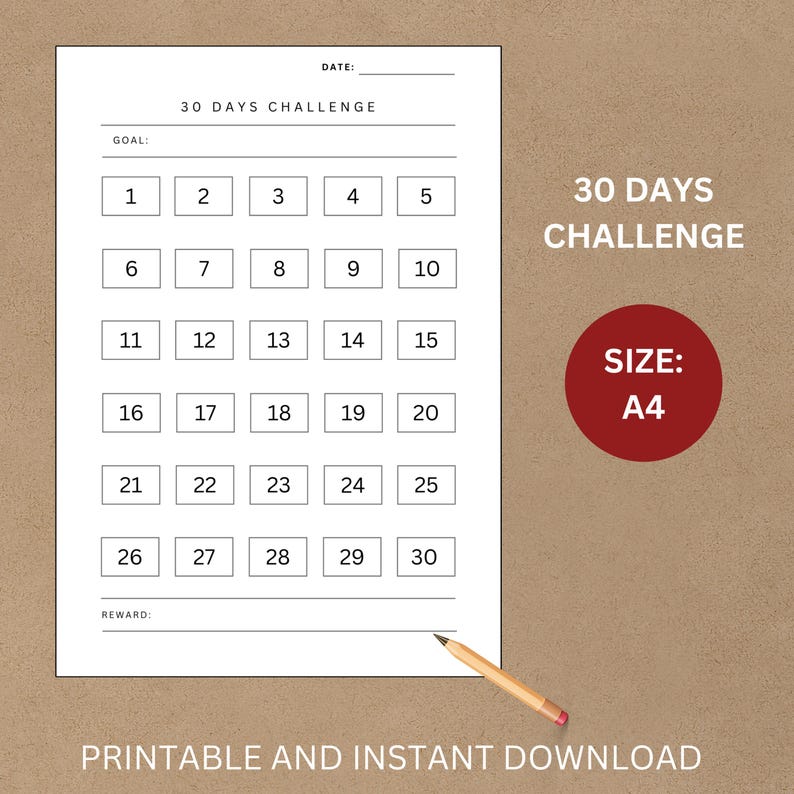 Printable 30 Day Challenge, Goal Setting, Progress Tracker, Habit ...