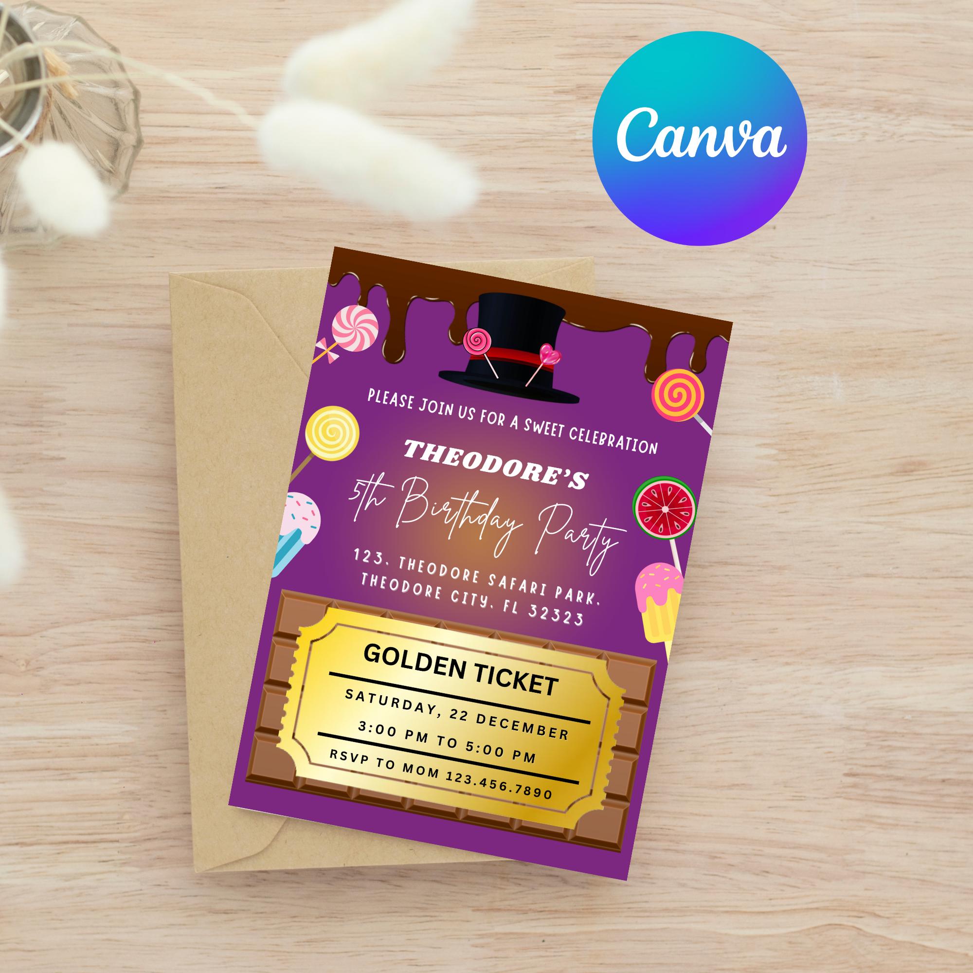 Golden Ticket Birthday Invitation: Charlie Factory Theme (digital ...