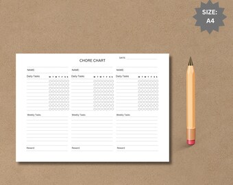 Chore Chart for Kids & Adults Printable Template, Minimalist Weekly ...
