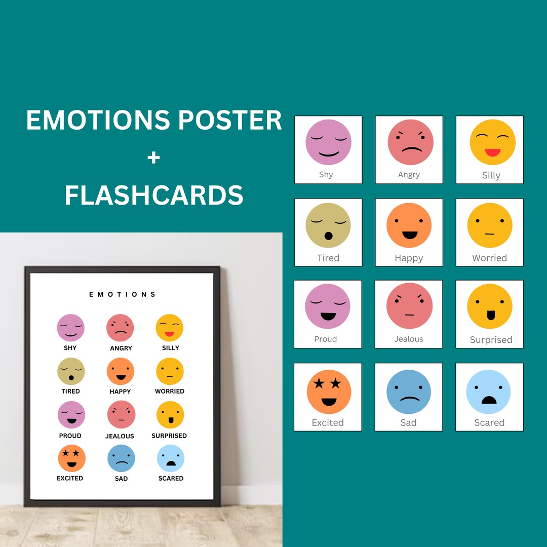 Feelings Poster and Flashcards, Emotions Chart, Calming Corner Print ...