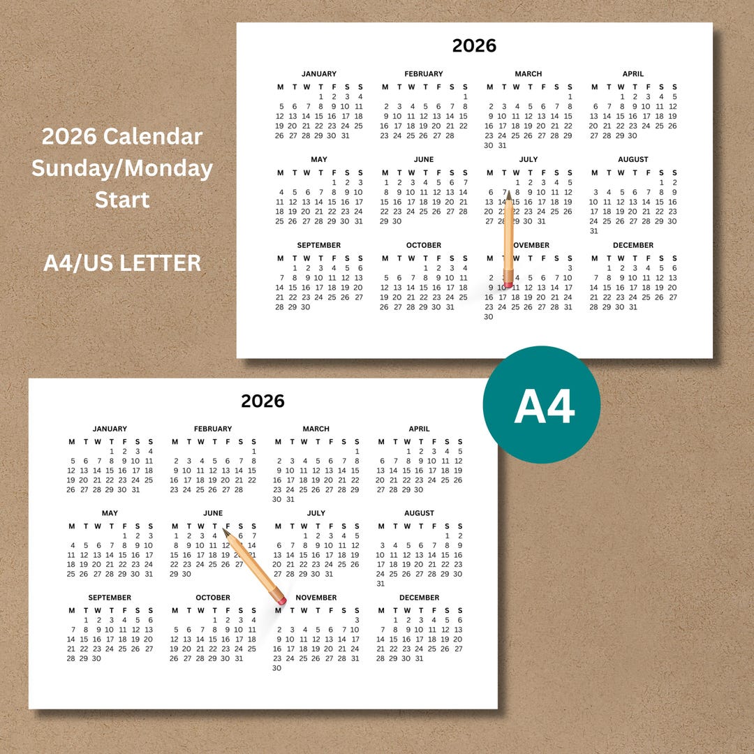 Printable 2026 Year Calendar Landscape Instant Download, Minimalist ...