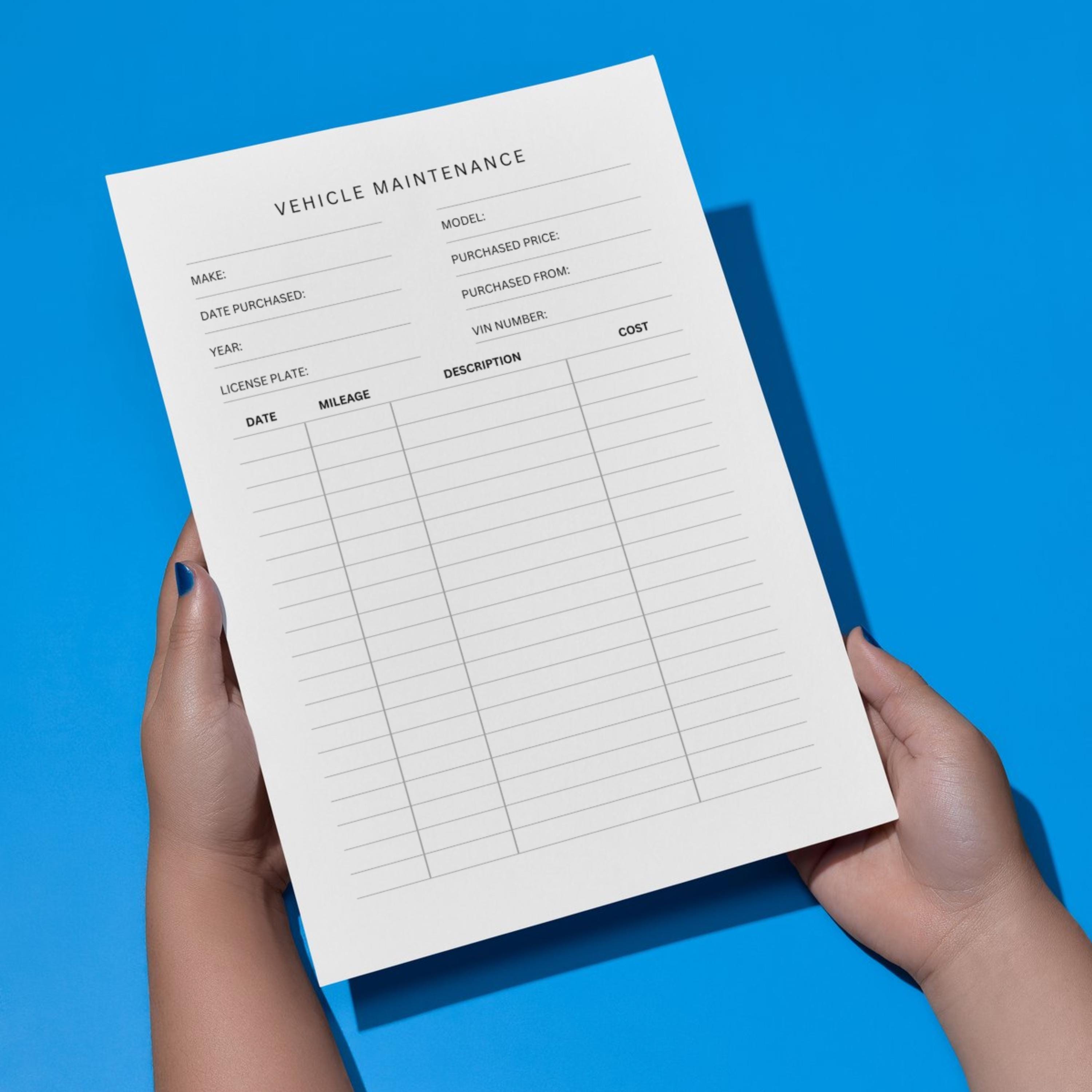 Printable Vehicle Maintenance Log Book, Vehicle Service Tracker ...