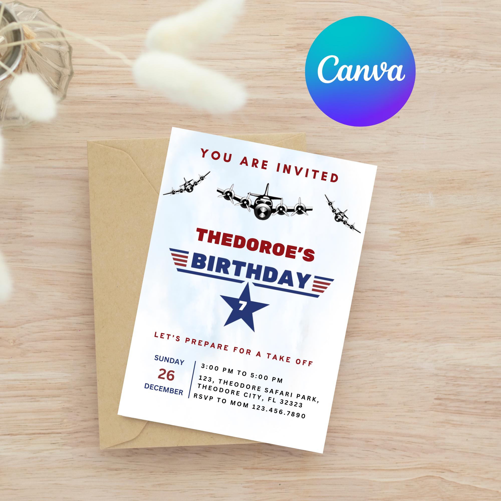 Editable Fighter Pilot Birthday Invitation Jet Pilot Theme Digital ...