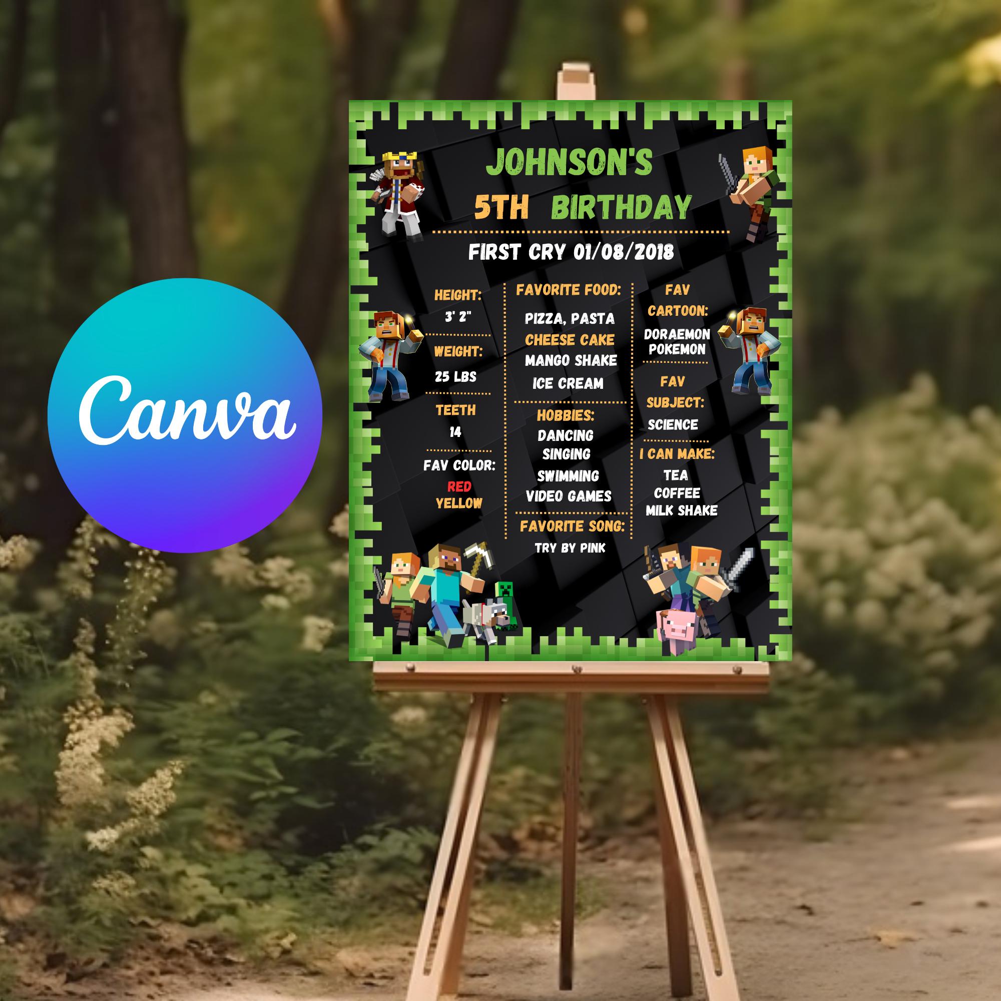 Editable Mine Theme Milestone Board Birthday Template Poster Banner ...