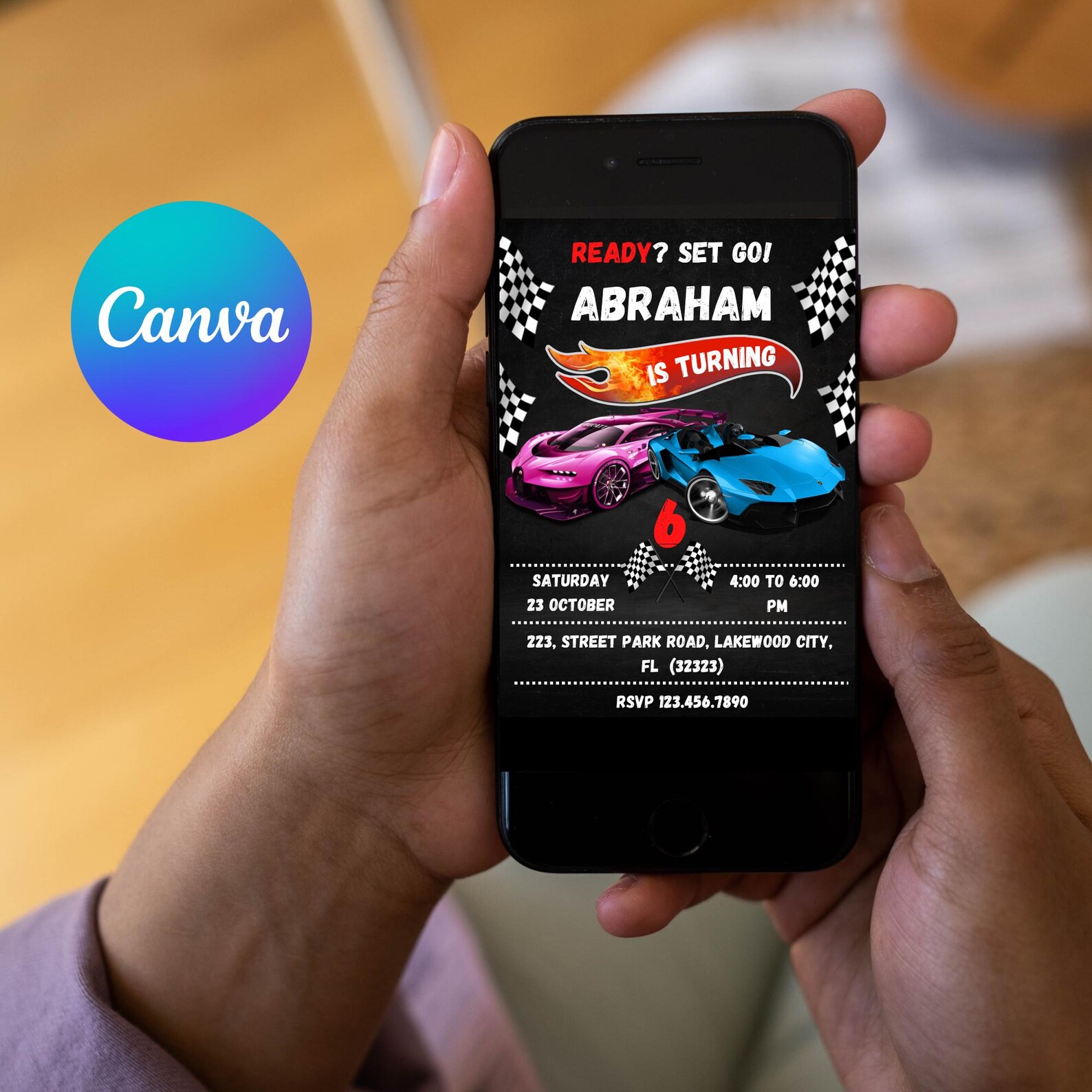 Editable Wheels Hot Cars Birthday Invitation Template Printable| Canva ...