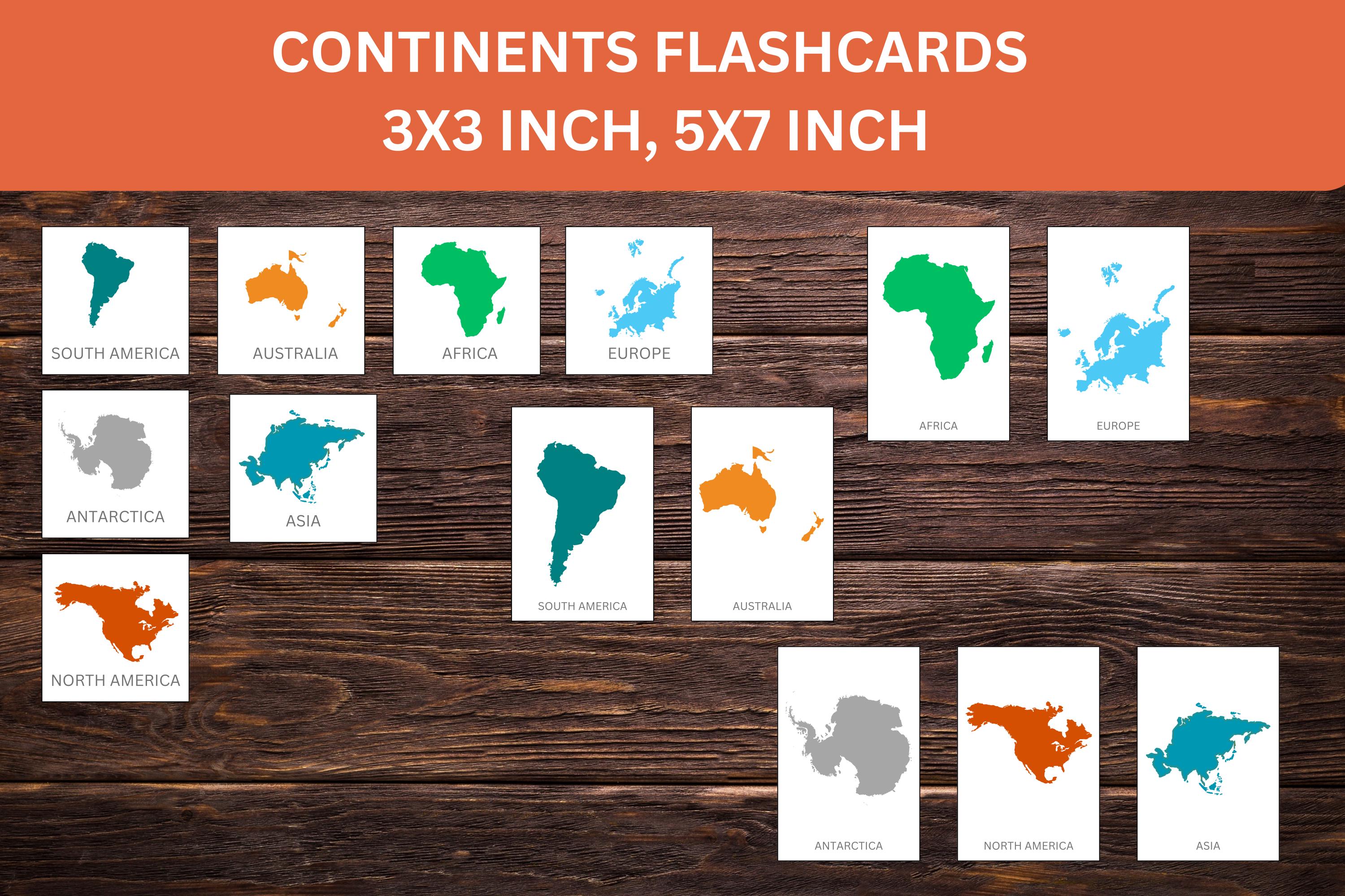 Continents Flashcards, Continent Map Flash Playroom Educational Poster ...