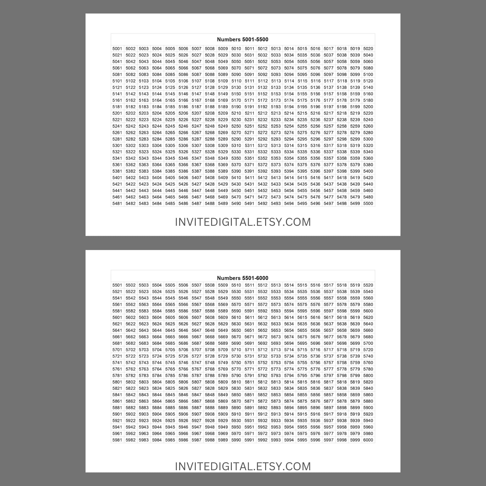 1-10000 Numbers Chart List | Each Page Has 500 Words| Count to 10000 ...