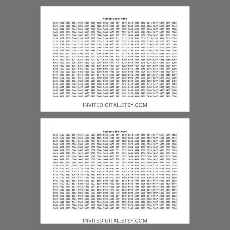 1-10000 Numbers Chart List | Each Page Has 500 Words| Count to 10000 ...