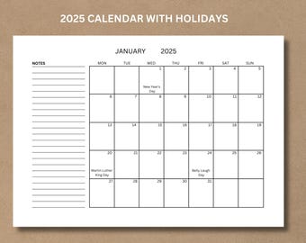 2025 Monthly Calendar With Holidays, Monthly Organizer, Month at a ...