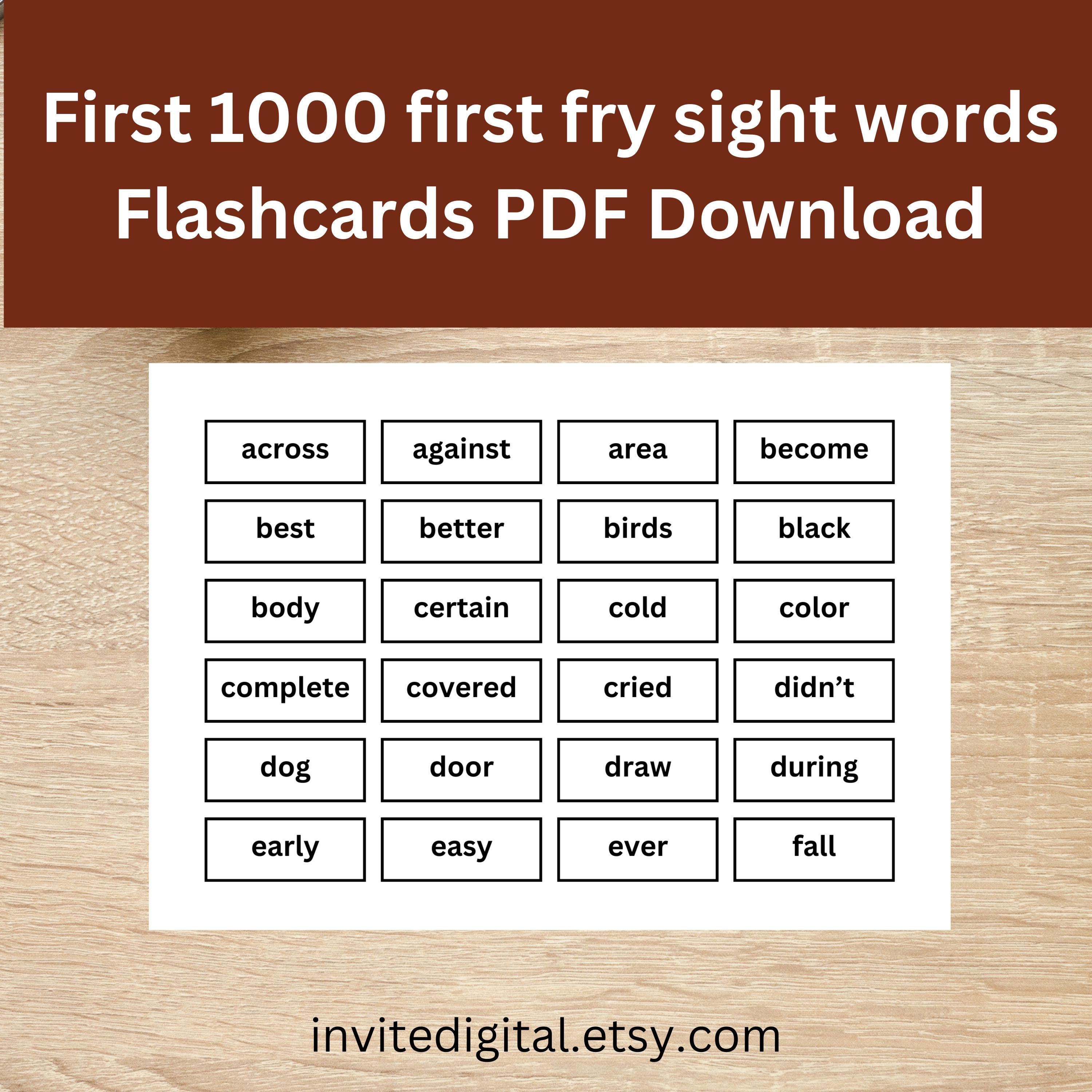 First 1000 Fry Sight Words Flashcards - Printable PDF Download - Etsy