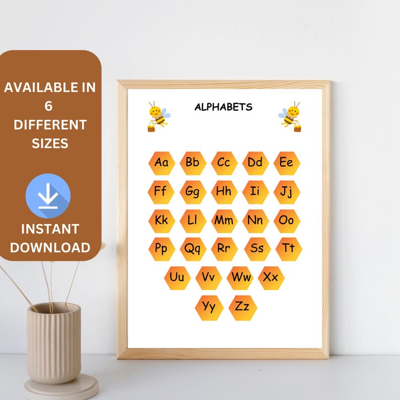 ABC Alphabets Poster Kindergarten Printable Instant Download PDF honey ...