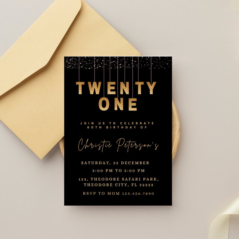 21st Birthday Invitation Template Twenty One Golden Women Birthday ...