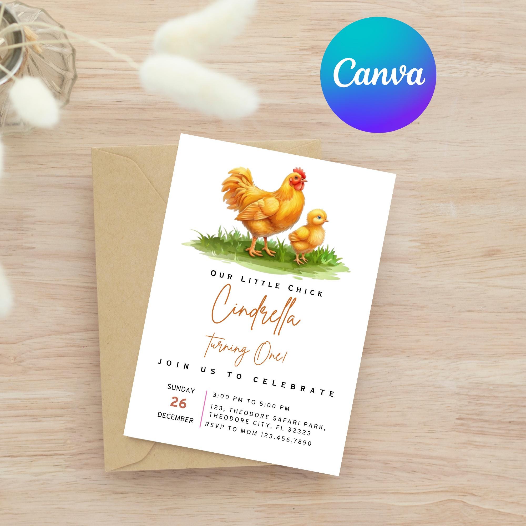 Editable Chicken Birthday Invitation, Instant Download, Chicken ...