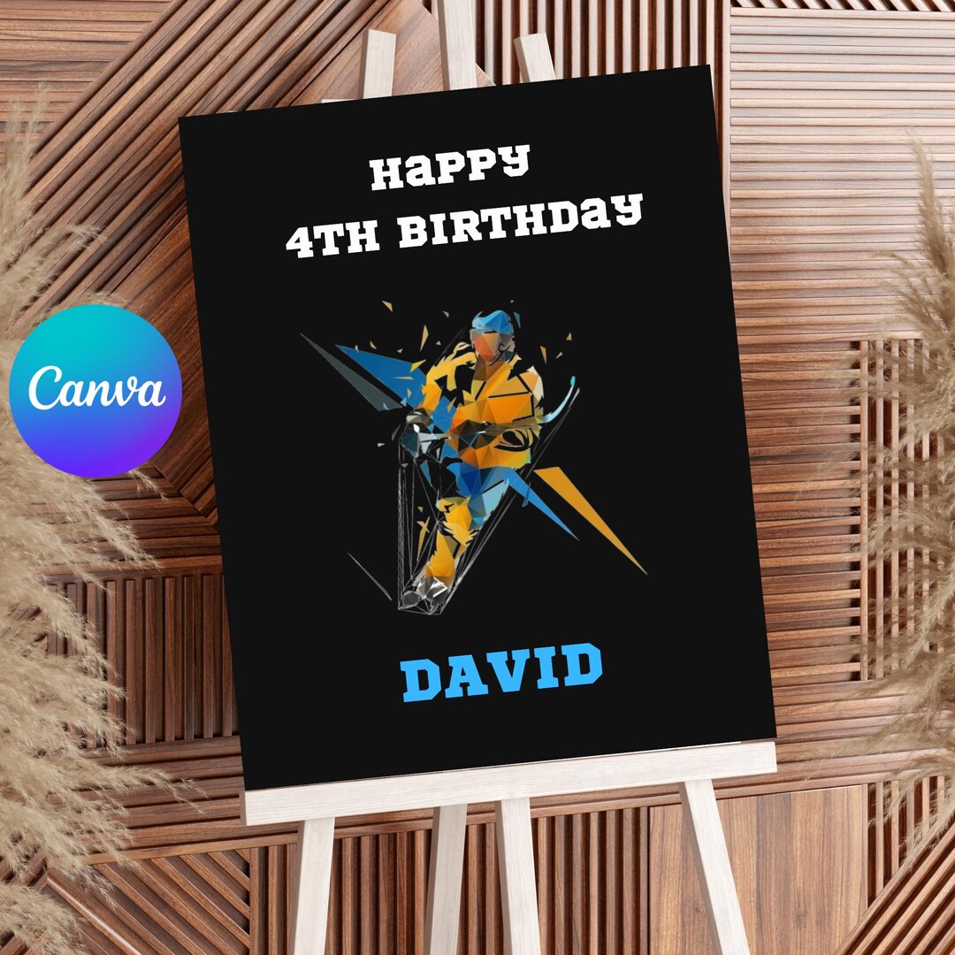 Ice Hockey Birthday Party Welcome Sign Template Editable Canva ...