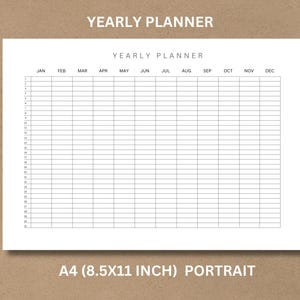 Printable Yearly Planner on 1 Page Landscape, Calendar Template PDF ...
