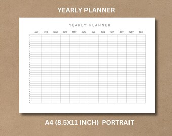 Printable Yearly Planner on 1 Page Landscape, Year at a Glance ...