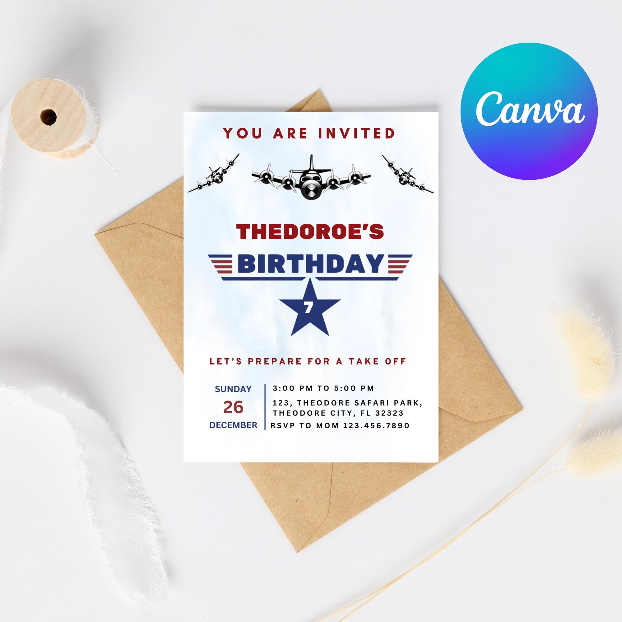 Editable Fighter Pilot Birthday Invitation Jet Pilot Theme Digital ...