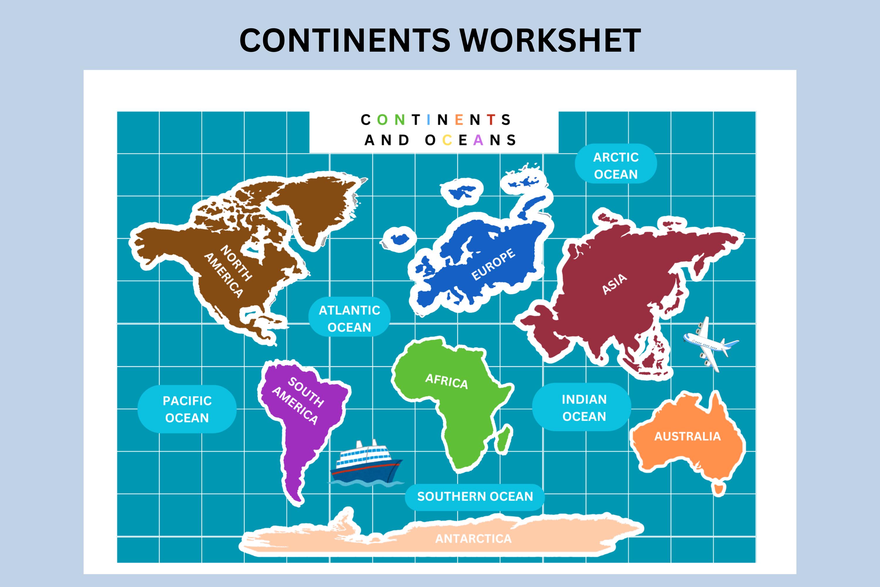 Continent and World Map Printable, Continents of the World, Preschool ...