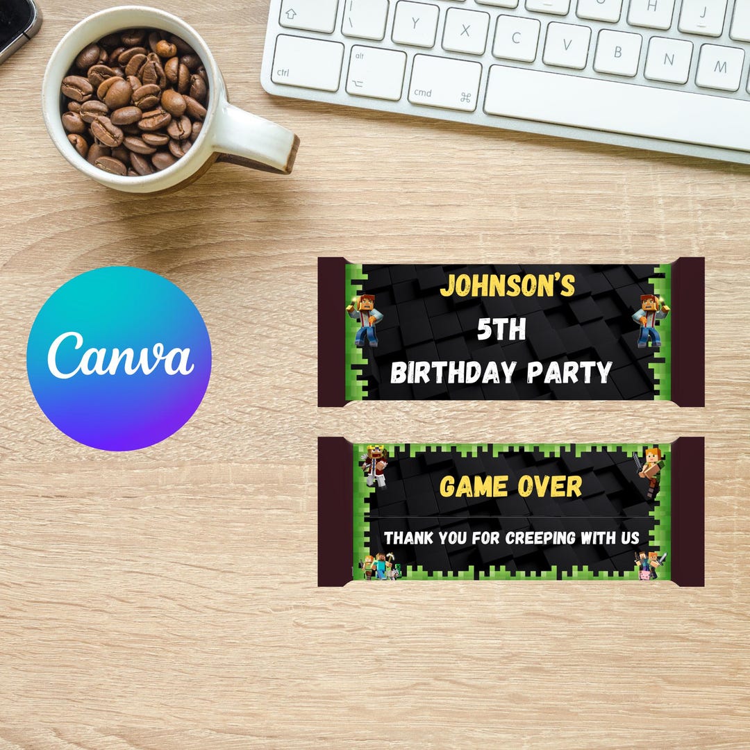 Mine Theme Crafter Chocolate Wrapper Label Canva Template Editable in ...