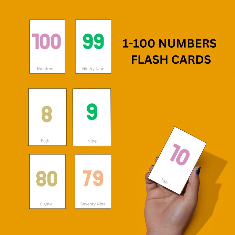 1-100 Printable Flashcards for Kids Nursery Preschool Kindergarten ...