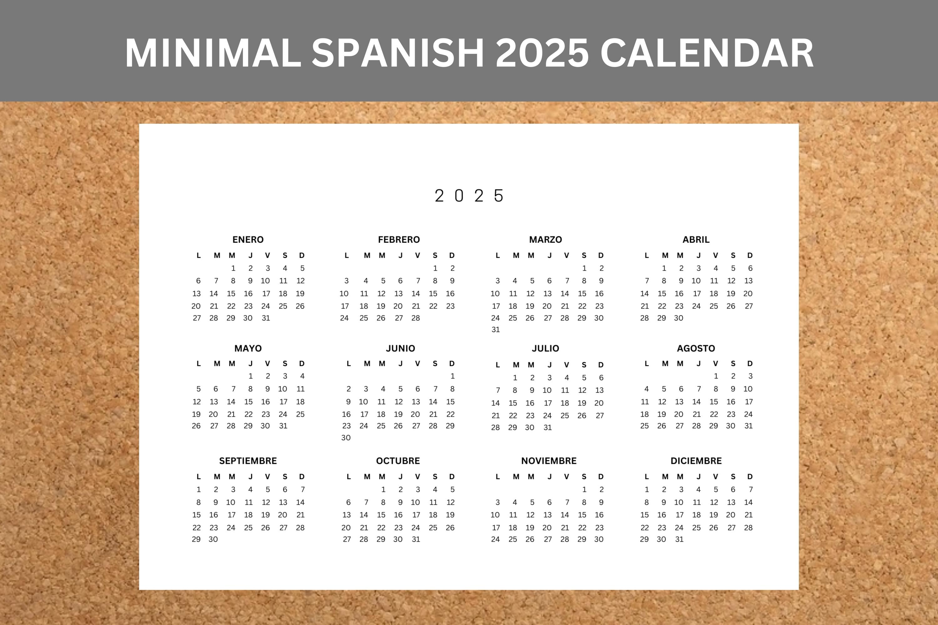 Printable Spanish 2025 Year Calendar Landscape Instant Download ...