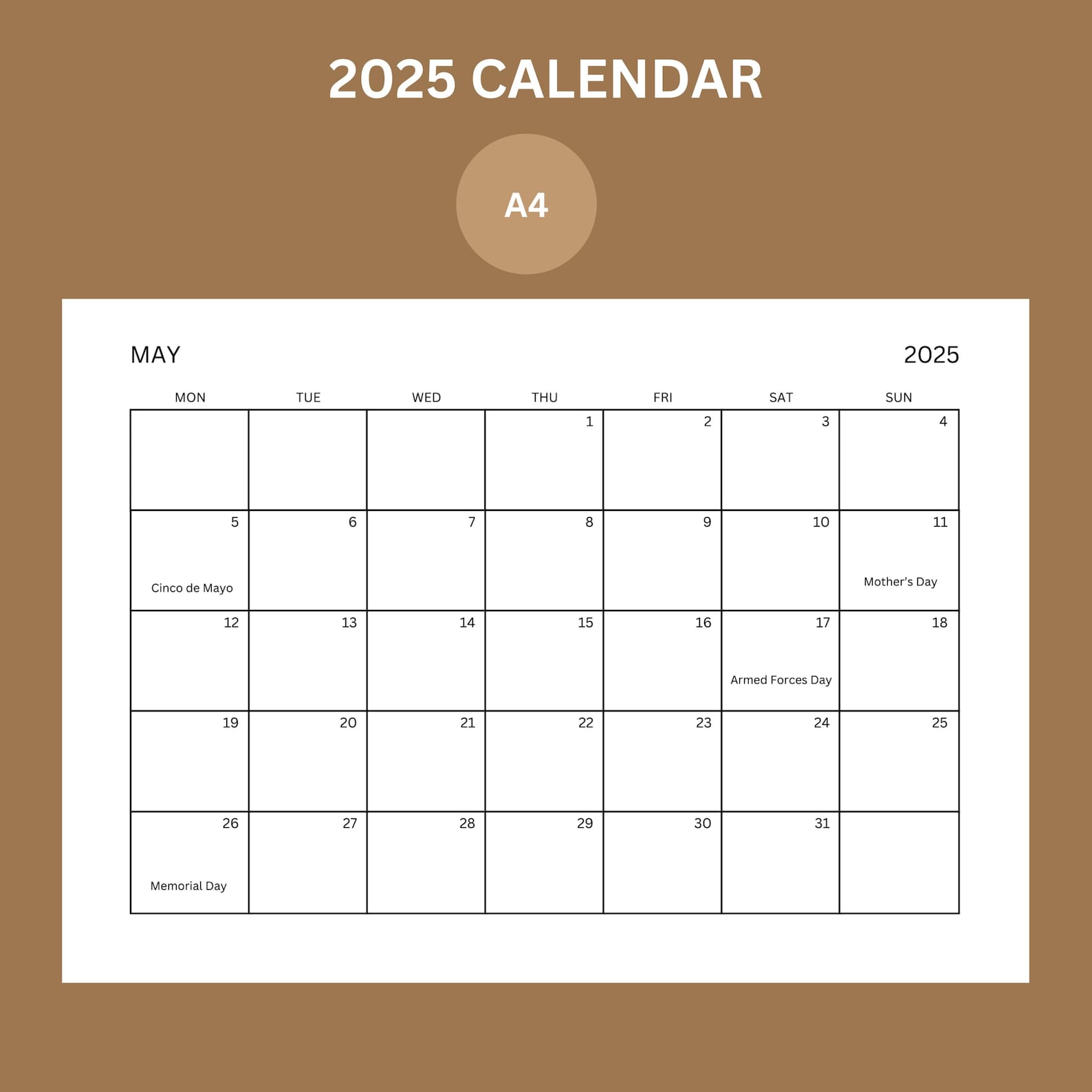 2025 Monthly Calendar With Holidays, Printable Calendar Template ...