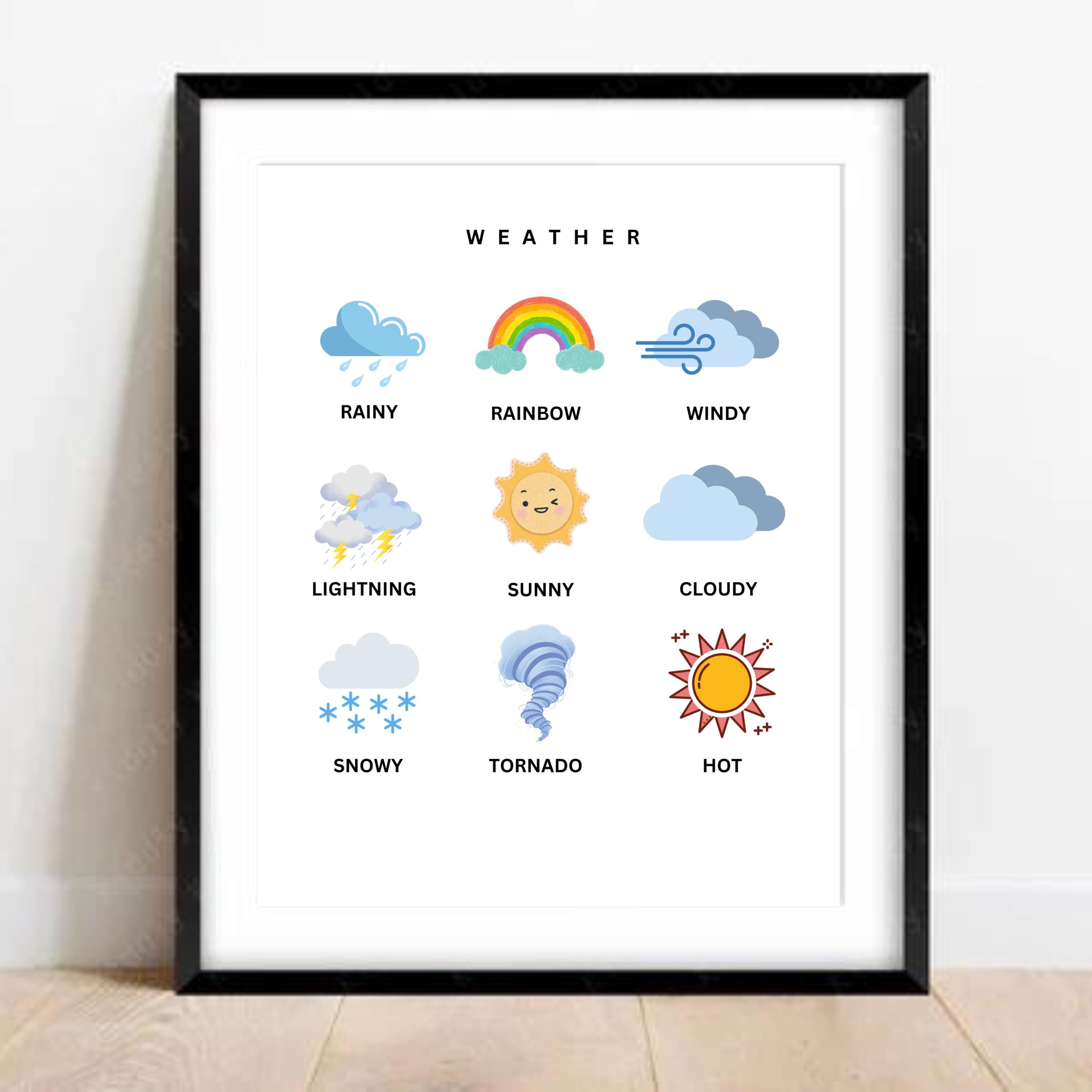 Weather Poster, Flashcards and Worksheets Set Weather Chart, Kids Wall ...