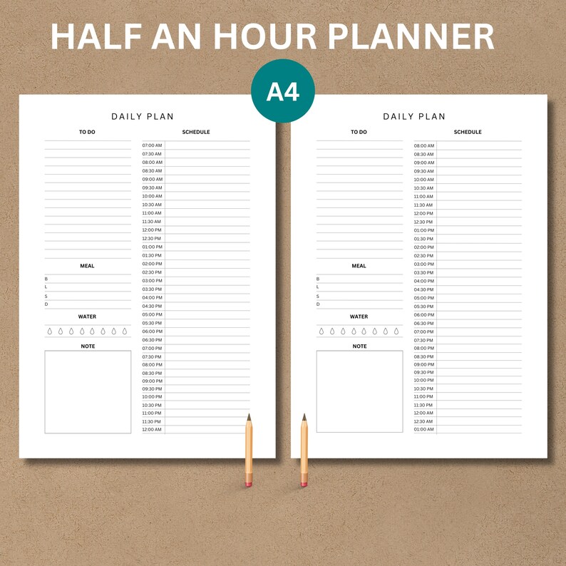 Half Hourly Planner Printable, Daily to Do List, Undated Daily Planner ...