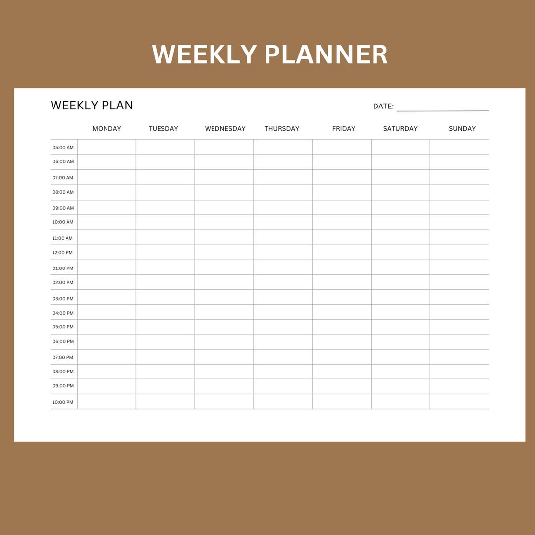Hourly Weekly Schedule Landscape, Printable Weekly Planner, Week at a ...