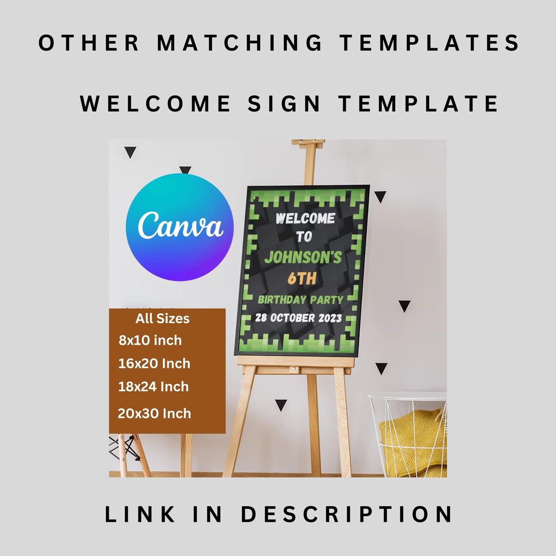 Editable DIY Mine S Craft Theme Backdrop Template 48x24 Inch Crafter ...