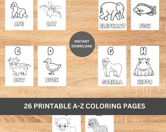 26 ABC Printable Alphabet Animal Coloring Pages, Kindergarten Activity ...