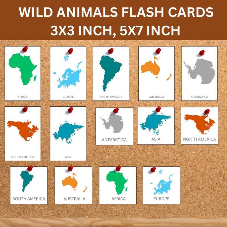 Continents Flashcards, Continent Map Flash Playroom Educational Poster ...
