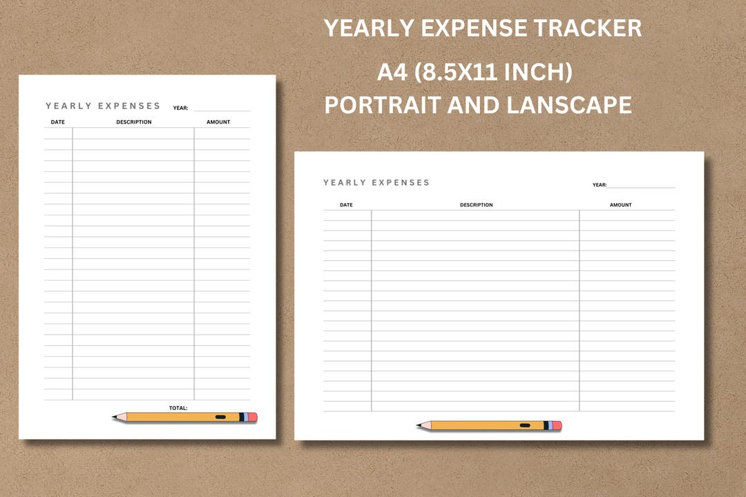 Simple Yearly Expenses Tracker Printable, Spending Log, Purchase ...