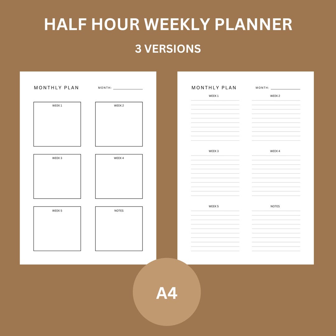 Minimalist Monthly Planner Printable, Month at a Glance, Monthly ...